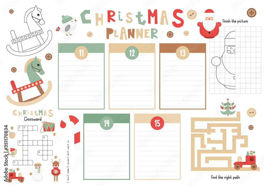 Christmas Kids Planner Template. Schedule for Children. Set of Kids ...