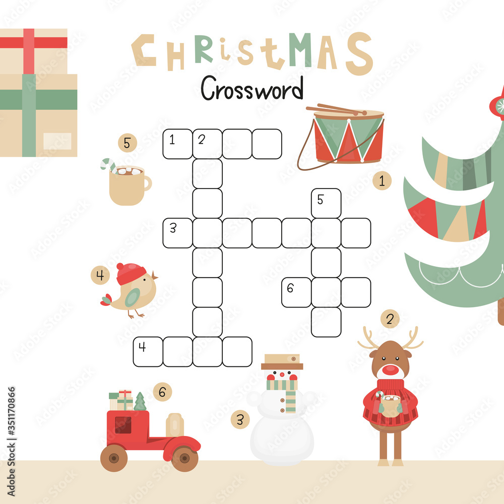 Christmas Kids Crossword in English. Puzzle Game with Cartoon Christmas ...