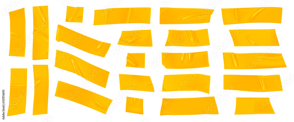 Yellow duct tape set. Realistic yellow adhesive tape pieces for fixing ...