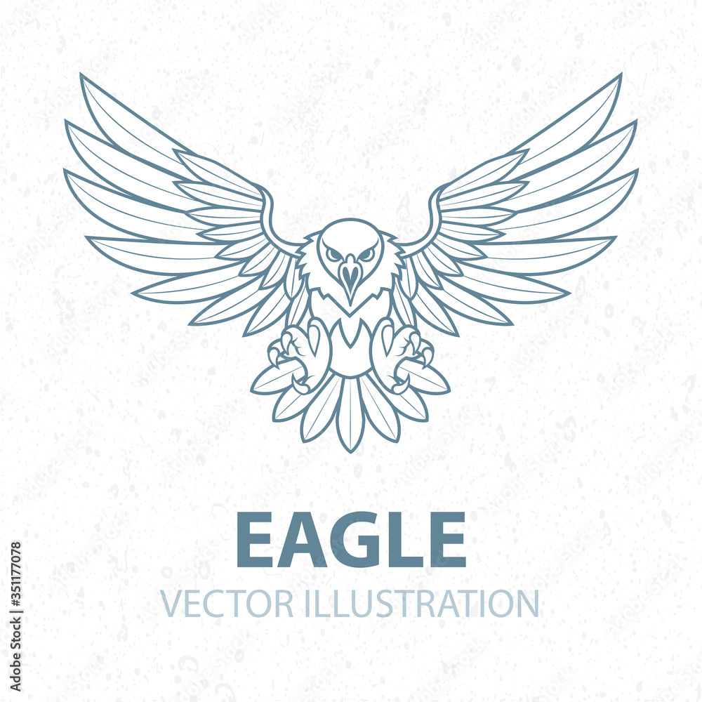 Eagle. Attacking eagle outline vector illustration. Line art style ...