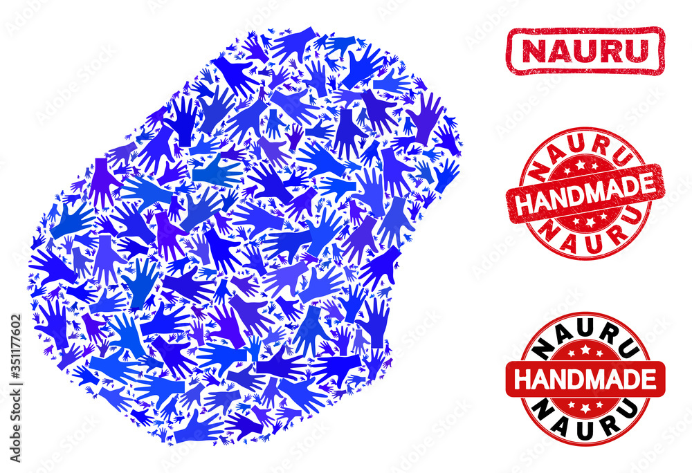 Vector handmade collage of Nauru map and scratched seals. Mosaic Nauru ...