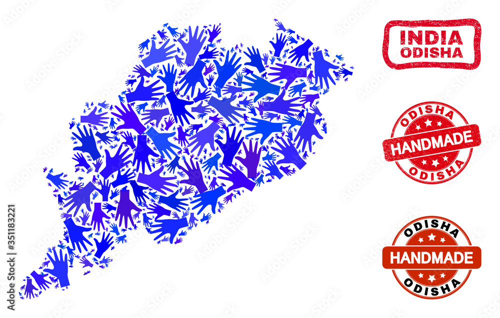 Vector handmade combination of Odisha State map and corroded stamp ...