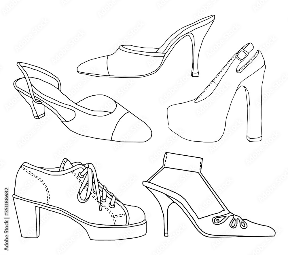 Set of hand drawn women shoes, vector illustrations Stock Vector ...