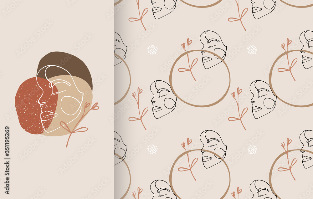 Fototapeta wedding invitation card Abstract line art woman face Card ...