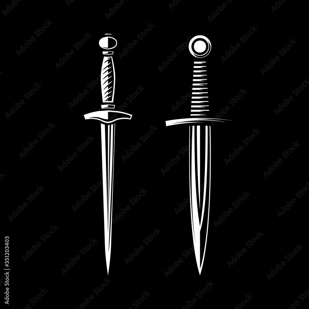 Set of Illustrations of daggers in engraving style. Design element for ...