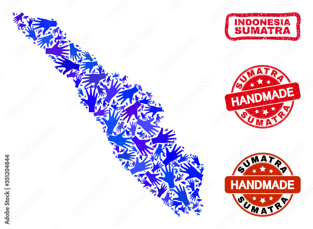 Vector handmade composition of Sumatra map and scratched watermarks ...