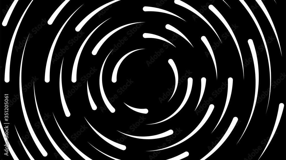 circle line white swirl burst on black background, swirl circle art ...