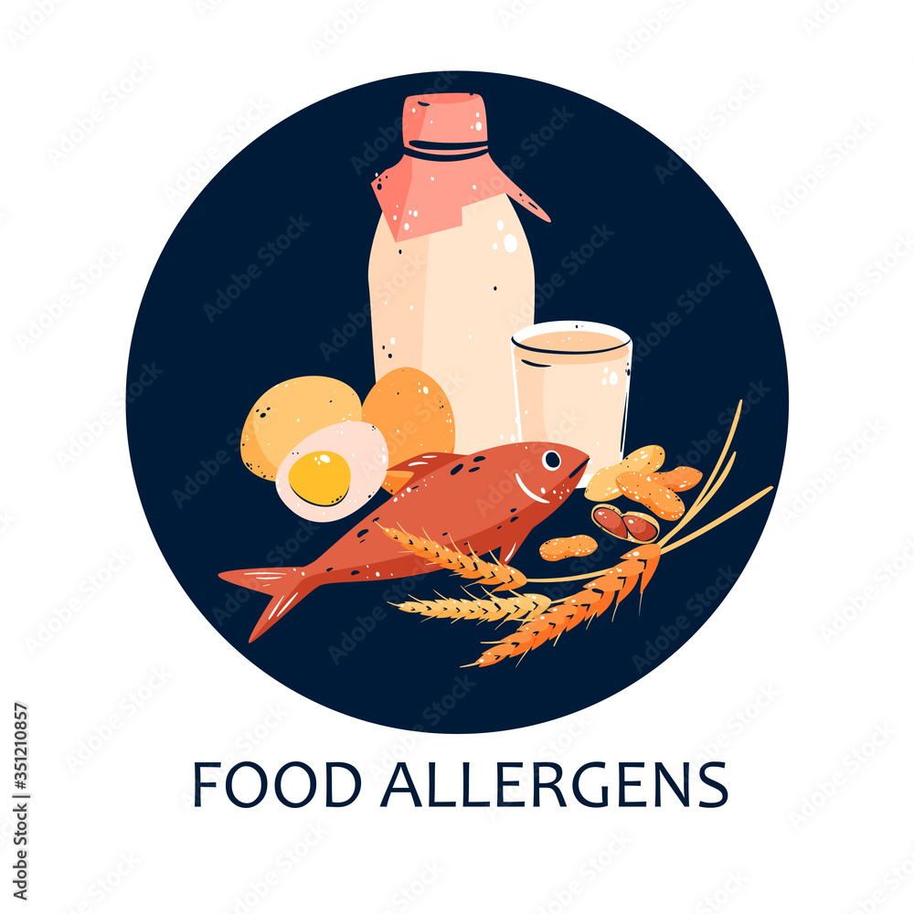 Allergic reactions on food cartoon vector icon illustration. Allergens ...