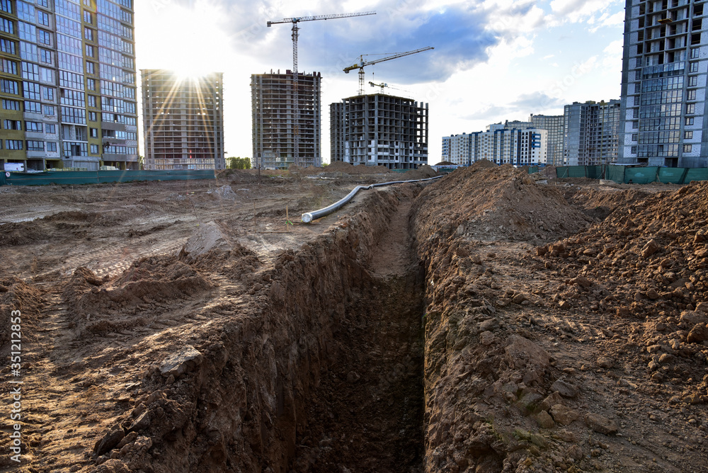 Trench for laying sewer pipes of the external sewage system at a ...