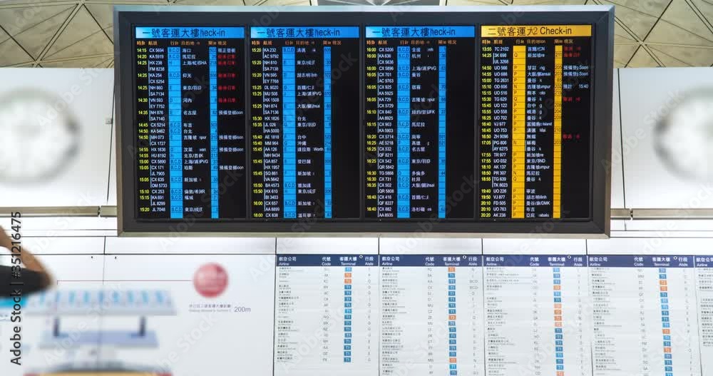 People in international airport looking at the flight information board ...