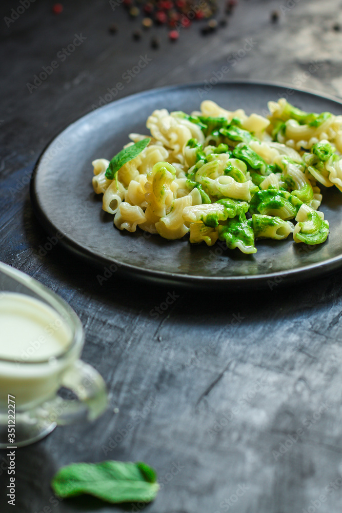 pasta creste di galli green sauce mint pesto Menu concept healthy ...