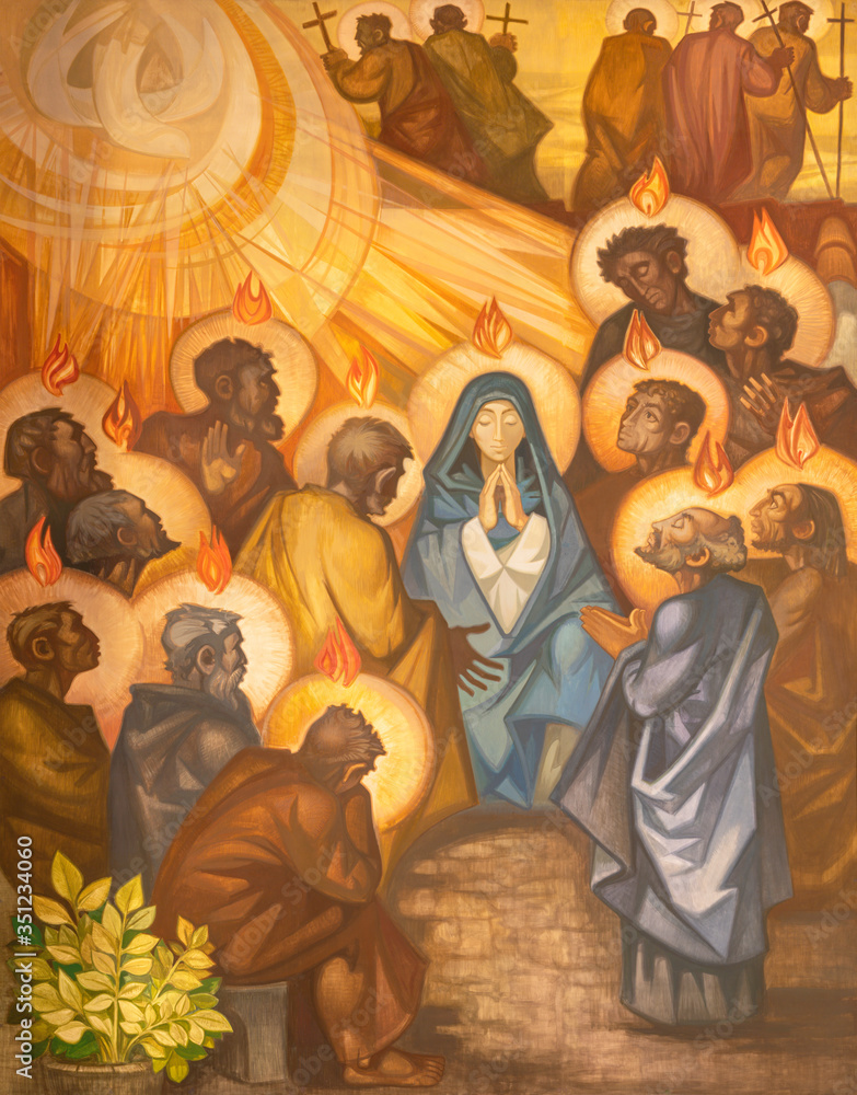 BARCELONA, SPAIN - MARCH 3, 2020: The modern painting of Pentecost in ... BARCELONA, SPAIN - MARCH 3, 2020: The modern painting of Pentecost in ...