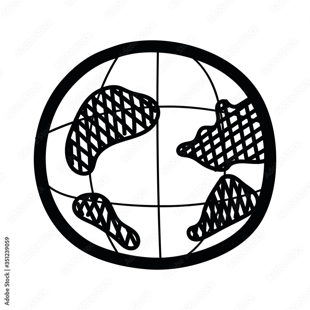 Hand drawn planet Earth icon. Sign or symbol Isolated on white ...