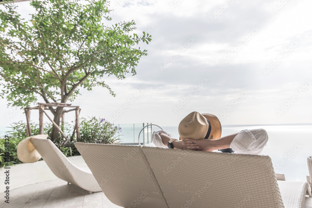 Relaxation holiday vacation of businessman take it easy happily resting ...