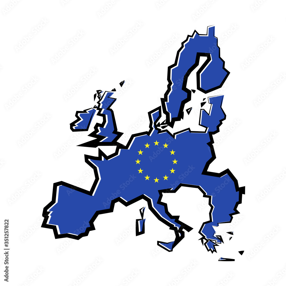 Europa kontur mapy. Europejska flaga. Ilustracja wektorowa. Stock ...