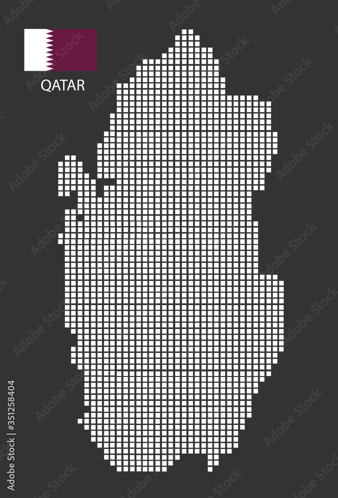 Qatar map design white square, black background with flag Qatar. Stock ...