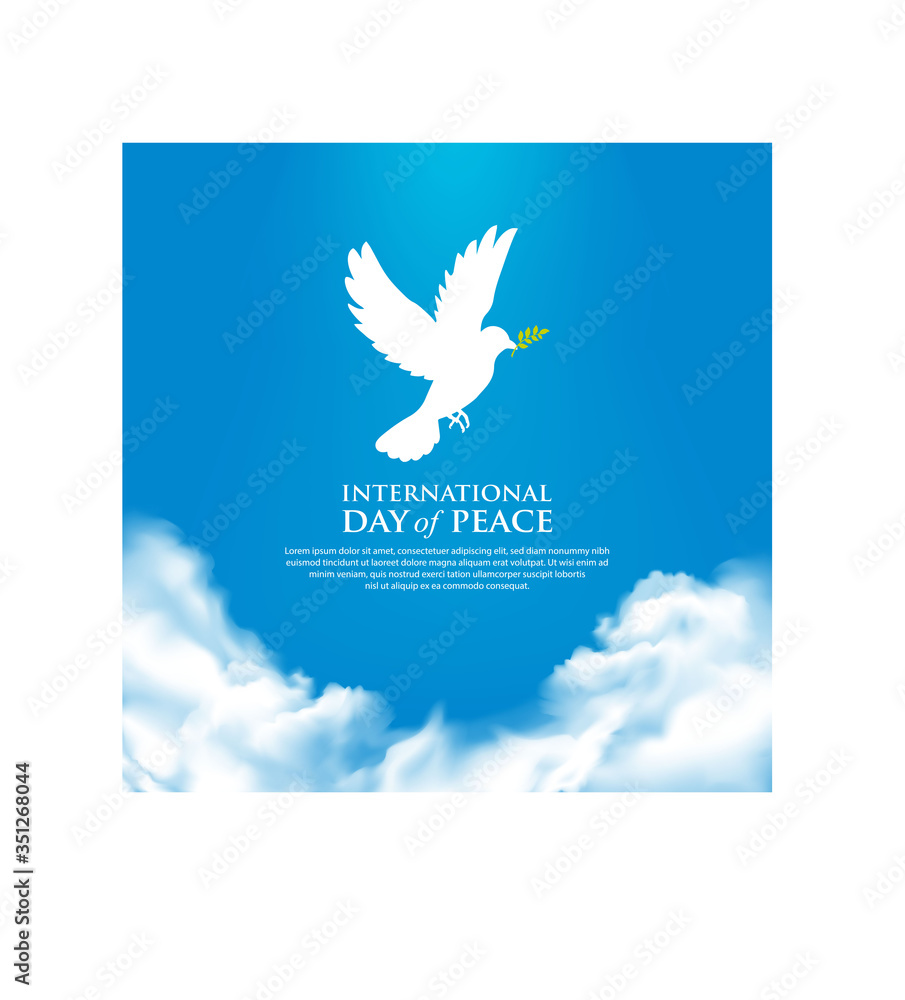International Day of Peace background with blue sky, pigeon and cloud ...