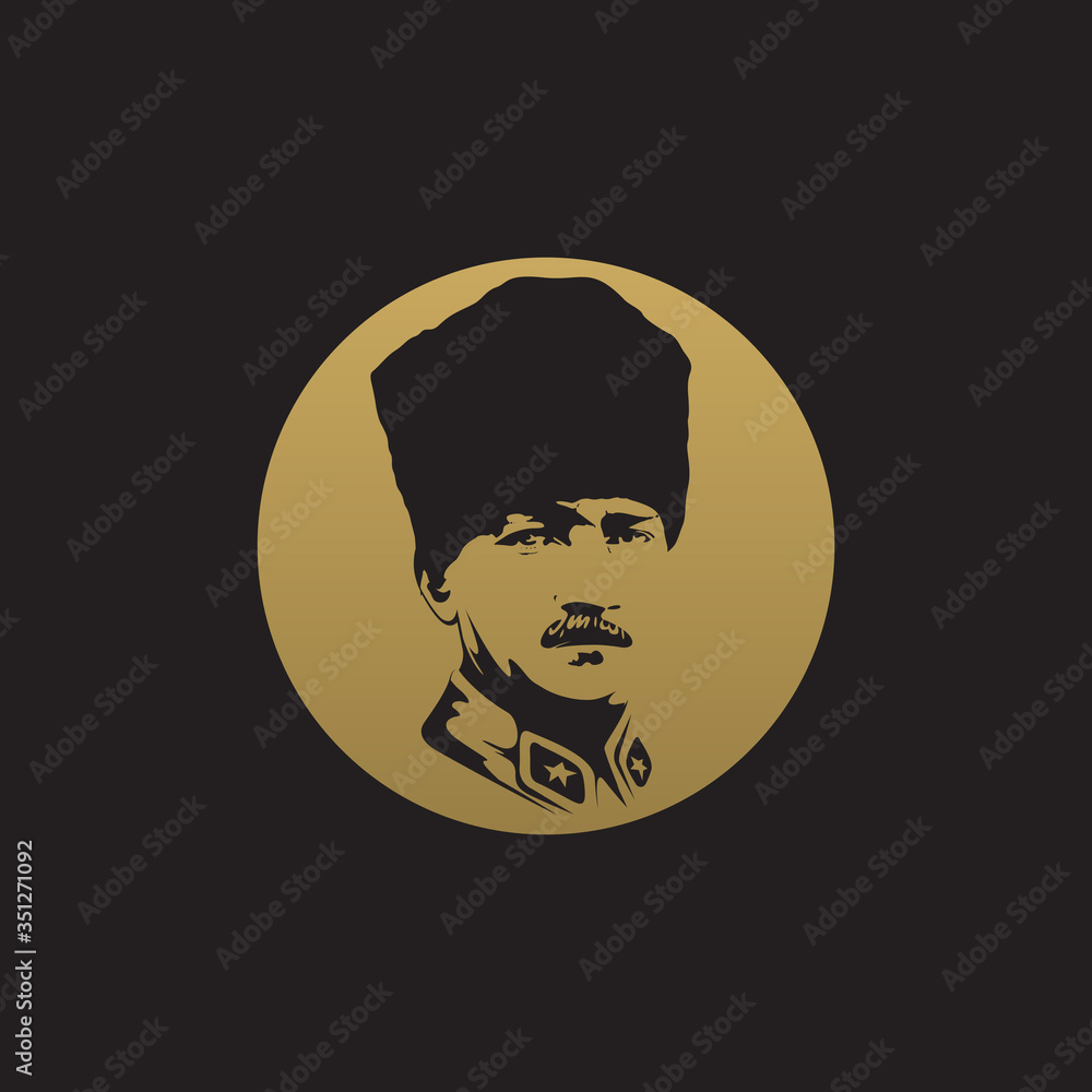 Mustafa Kemal Ataturk portrait drawing, gold vector Stock Vector ...