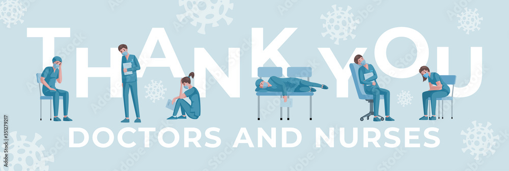 Thank you doctors and nurses vector poster template. Stop Coronavirus ...