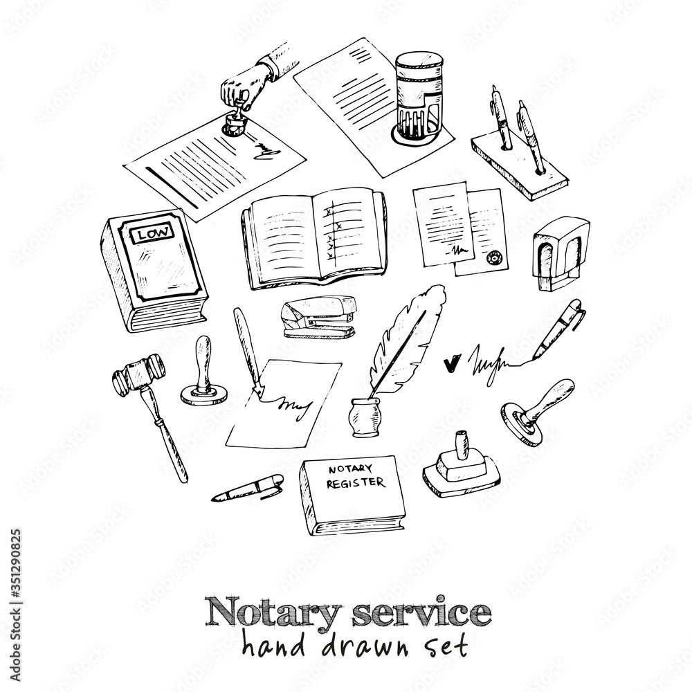 Notary service isolated hand drawn doodles Vector Stock Vector | Adobe ...