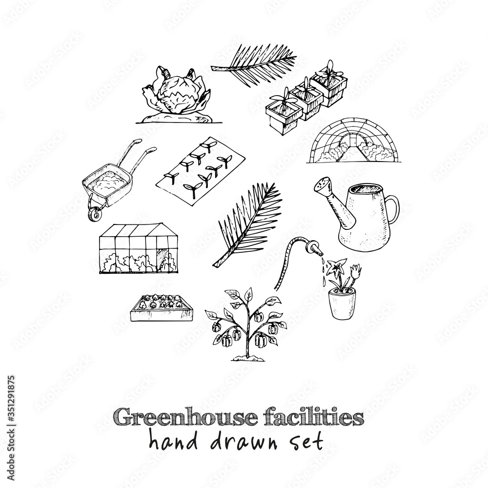 Greenhouse facilities isolated hand drawn doodles Vector Stock Vector ...
