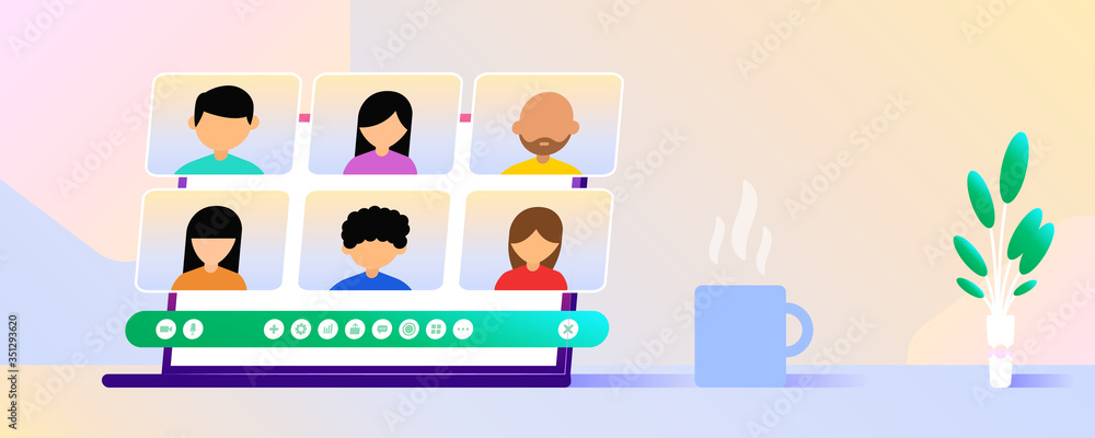 Vetor do Stock: Meeting at Home Laptop Gradient Vector Illustration ...