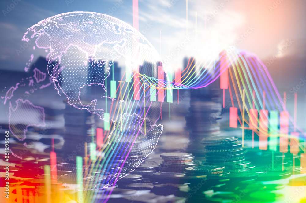Stock market digital graph chart on LED display concept. A large ...