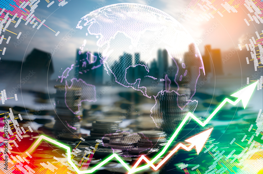 Stock market digital graph chart on LED display concept. A large ...