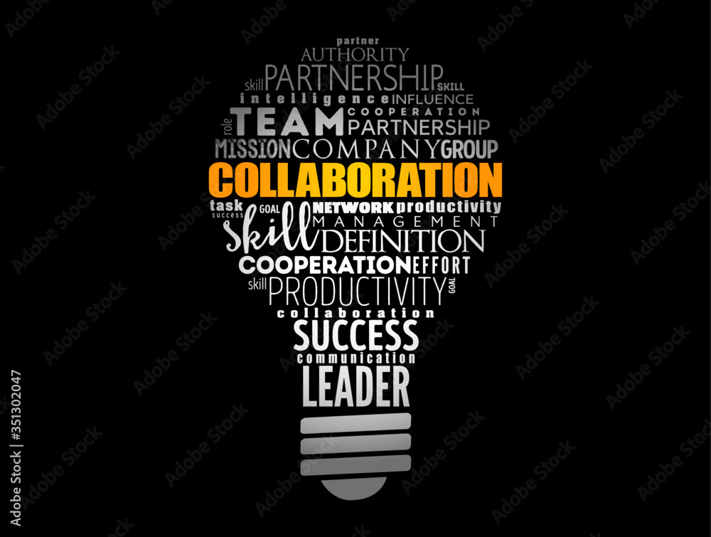 COLLABORATION light bulb word cloud collage, business concept ...