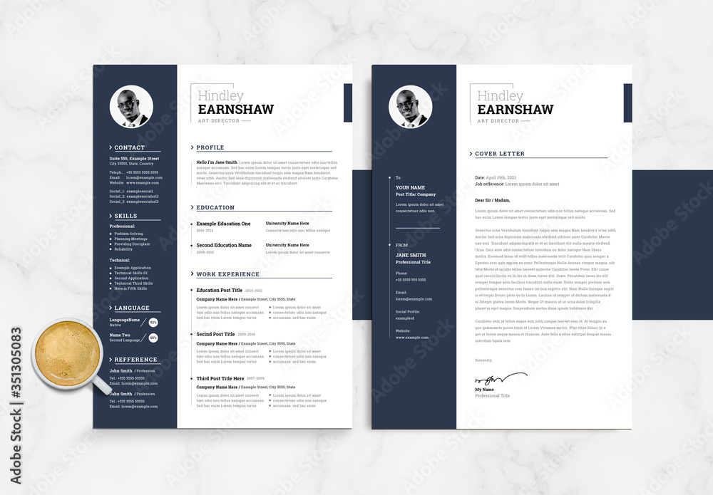 Resume and Coverletter Layout with Dark Blue Sidebar Stock Template ...