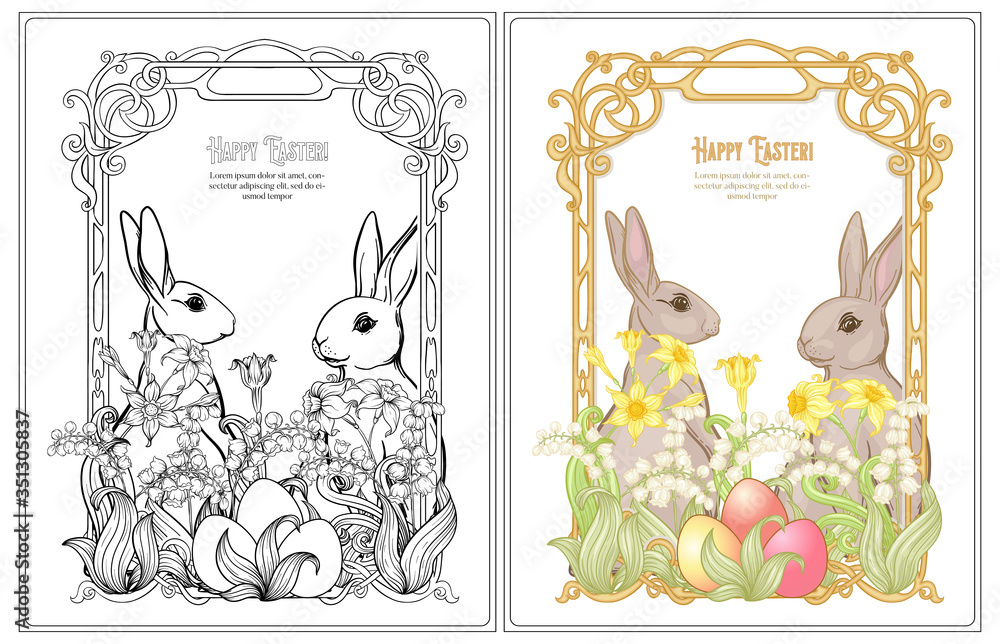 Happy easter Coloring page for the adult coloring book with spring ...