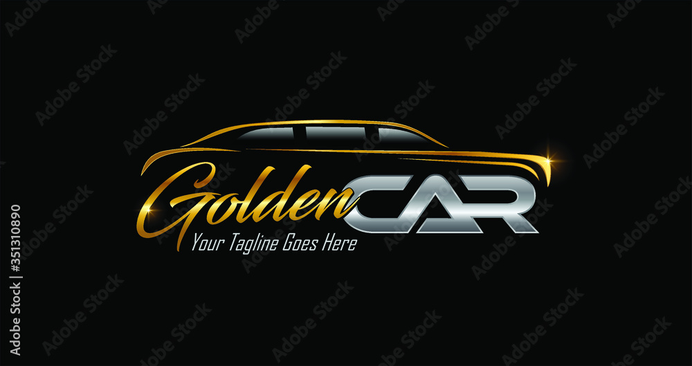 A vector Illustration of Golden Car Logo Sign in gold and silver color ...