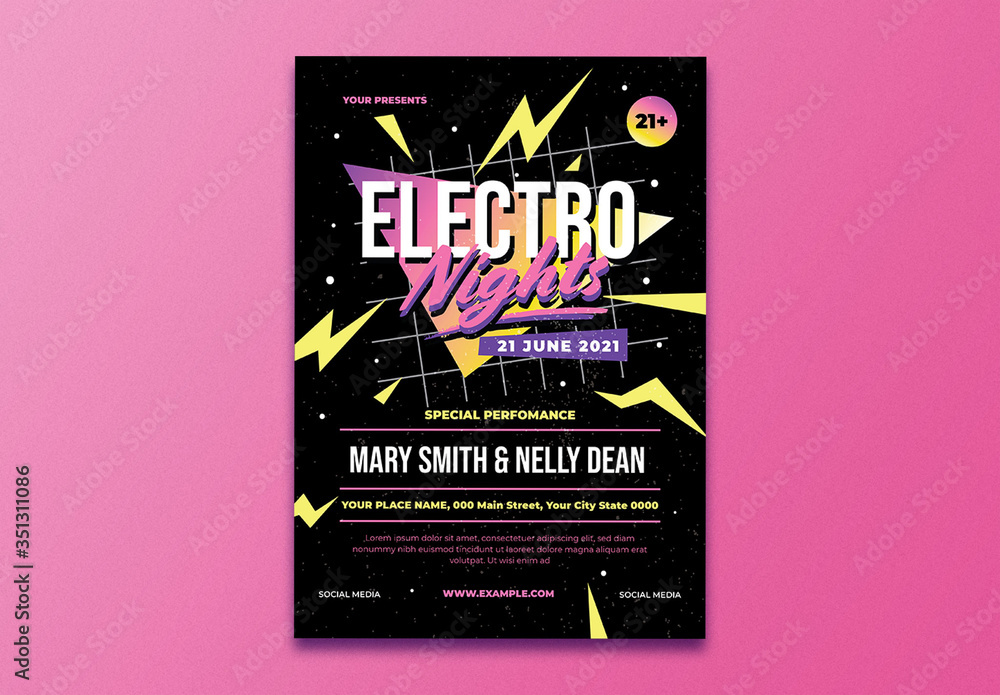 Retro Electro Night Event Flyer Layout Stock Template | Adobe Stock