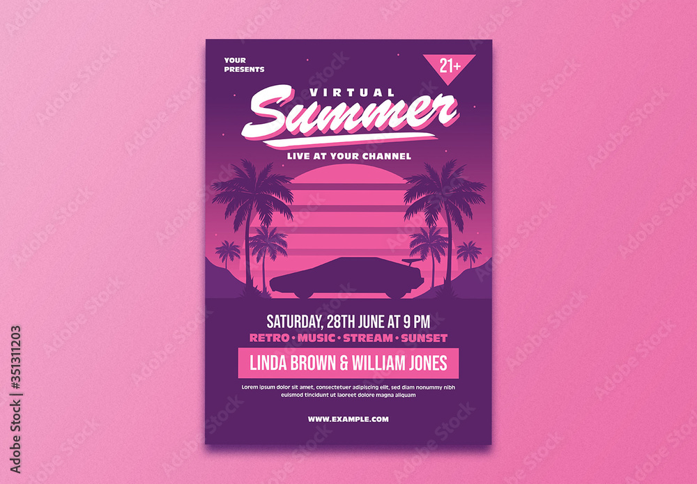 Retro Virtual Summer Event Flyer Layout Stock-Vorlage | Adobe Stock