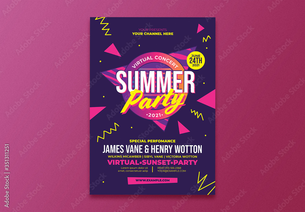 Virtual Concert Summer Party Event Flyer Layout Stock Template | Adobe ...