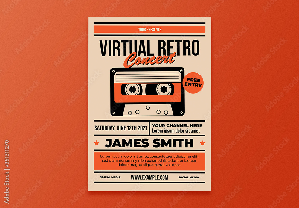 Virtual Retro Concert Event Flyer Layout Stock Template | Adobe Stock