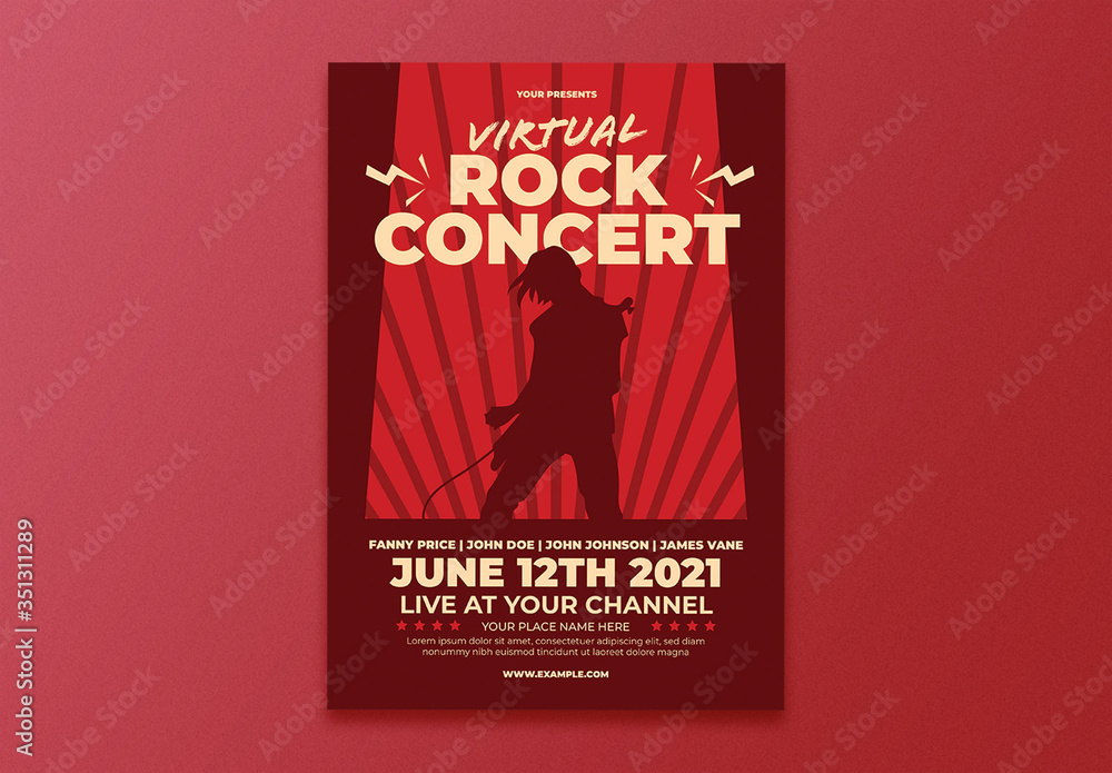 Virtual Rock Concert Event Flyer Layout Stock Template | Adobe Stock