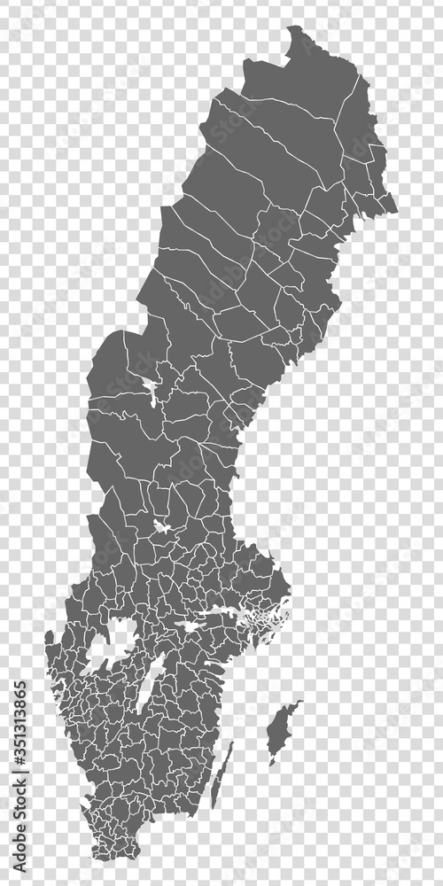 Blank map of Sweden in gray. Map of administrative divisions of Sweden ...