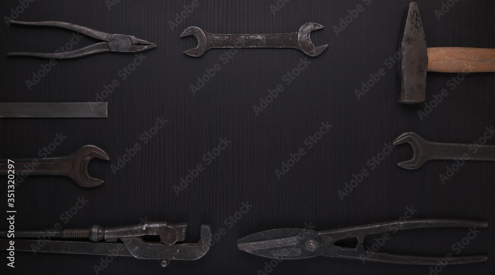 bench tool on a black background, free space Stock Photo | Adobe Stock