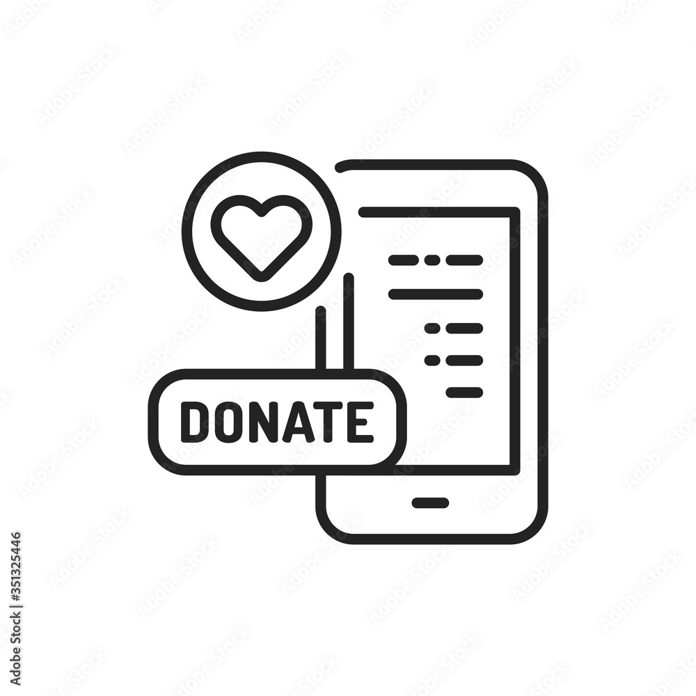 Donation money black line icon. Fundraising vector pictogram. Charity ...