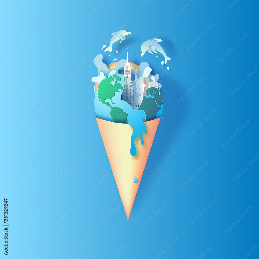 Paper art and cut style of World Oceans Day. Celebration dedicated to ...