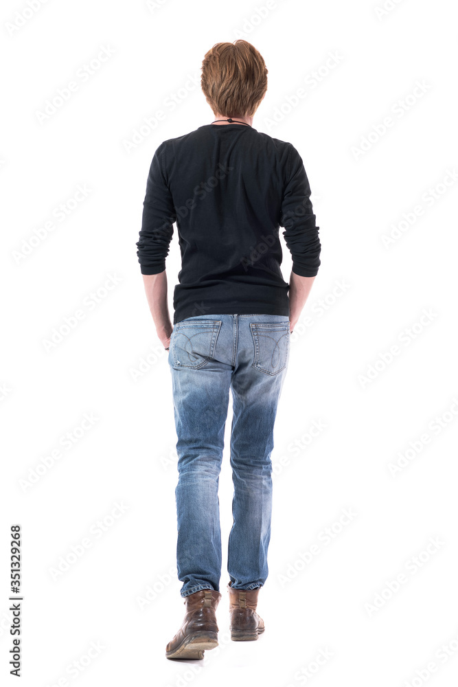 Back view of handsome young stylish man in black shirt and jeans ...