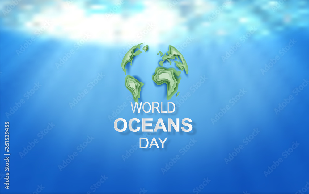 Paper art and cut concept of World Oceans Day. Celebration dedicated to ...