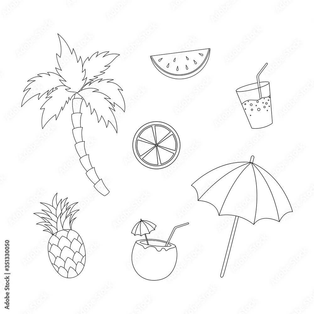 Set of different summer objects isolated on white background. Summer ...