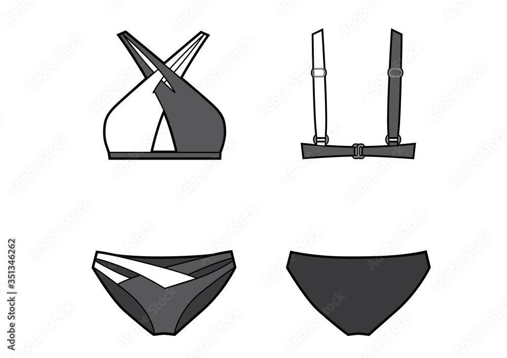 Vector Illustration Of Womens Bikini Front And Back Views Stock Vector Adobe Stock