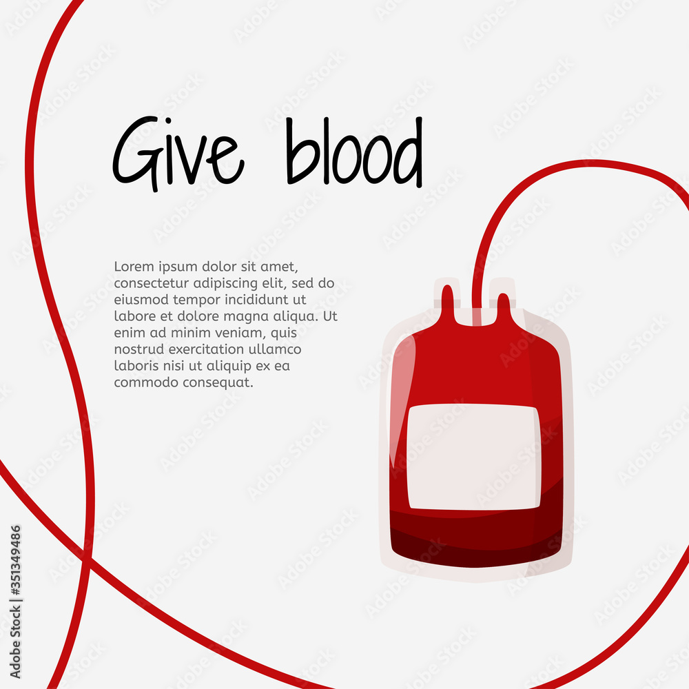Blood donation graphic design template. Blood container illustration in ...