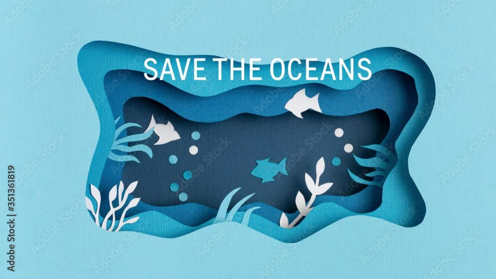 Paper cut for world ocean day deep underwater sea. Save the oceans ...