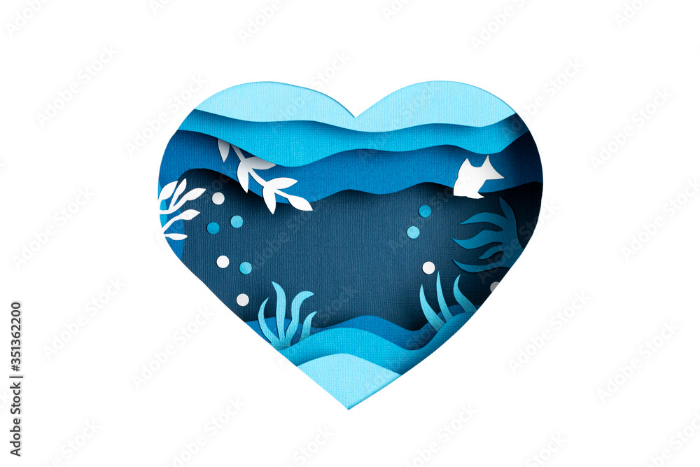 Paper cut for world ocean day deep underwater sea. Blue marine life ...