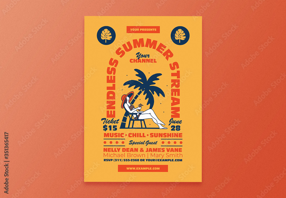 Endless Summer Stream Event Flyer Layout Stock Template | Adobe Stock