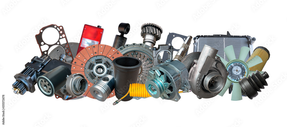 Big collection of auto spare parts for maintenance and car repair ...